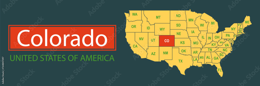 Banner, highlighting the boundaries of the state of Colorado on the map ...