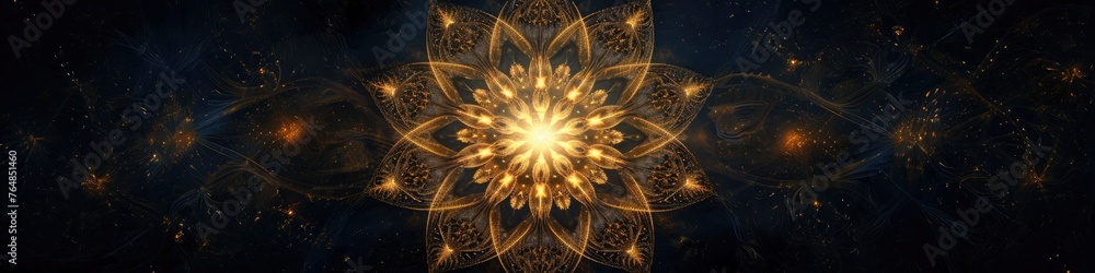 an enchanting mandala against a midnight black background, highlighting ...