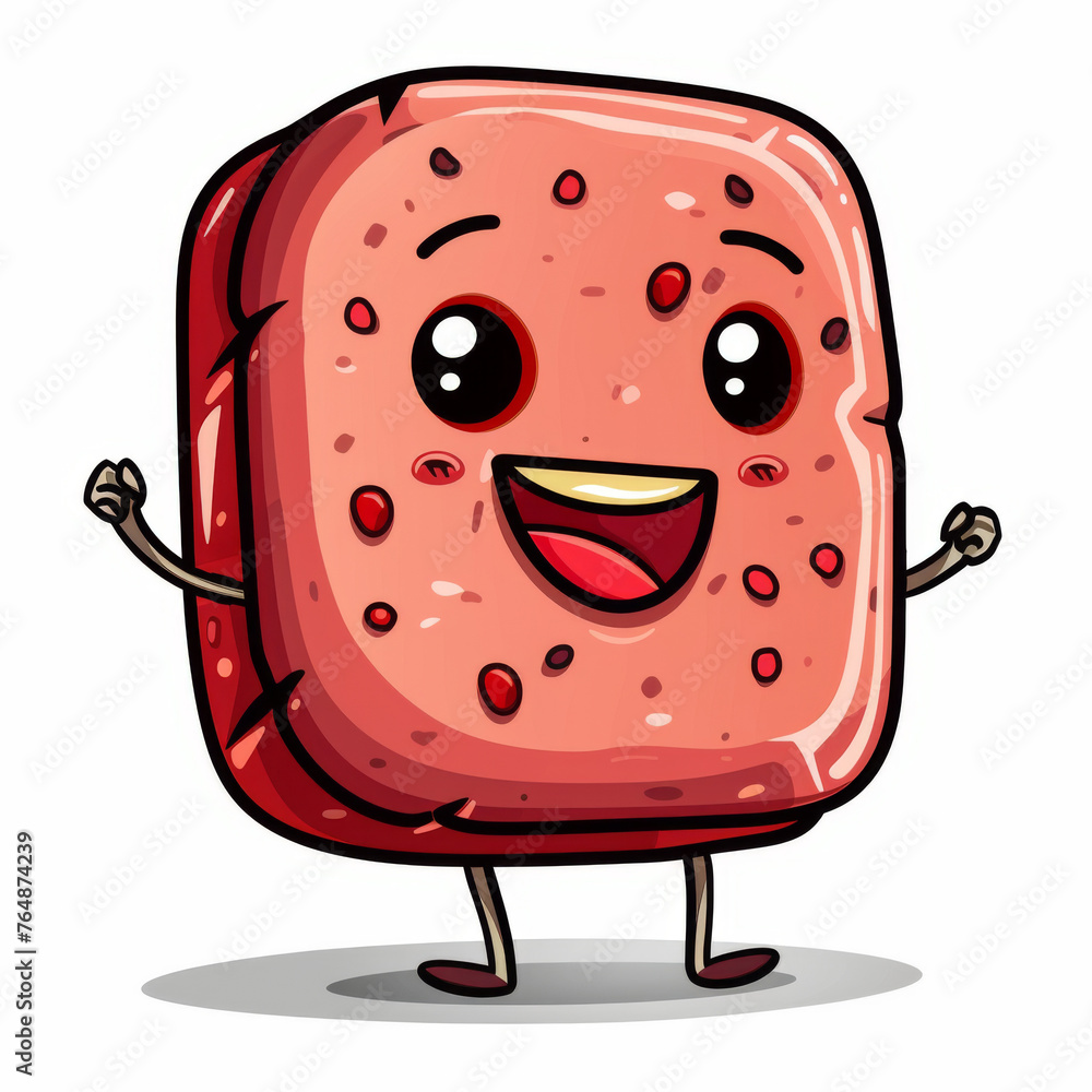 Cartoon salami slice character with a friendly wave, great for fun food ...