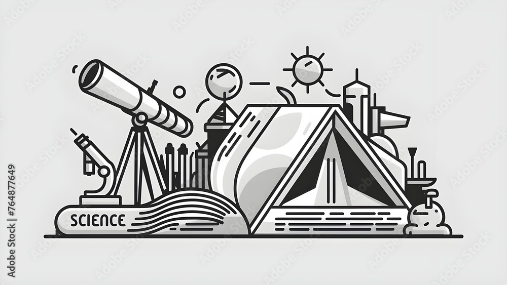 Design of graphic element on science camp with telescope, microscope ...