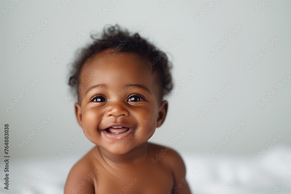 Baby smiling face portrait white background Stock Photo | Adobe Stock