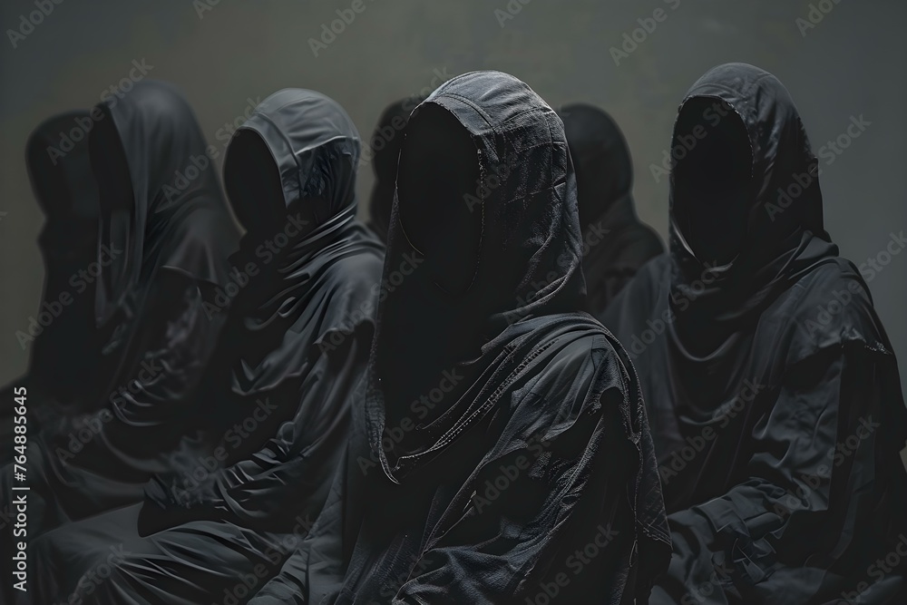 People in dark room wearing death costumes sitting in a row with ...