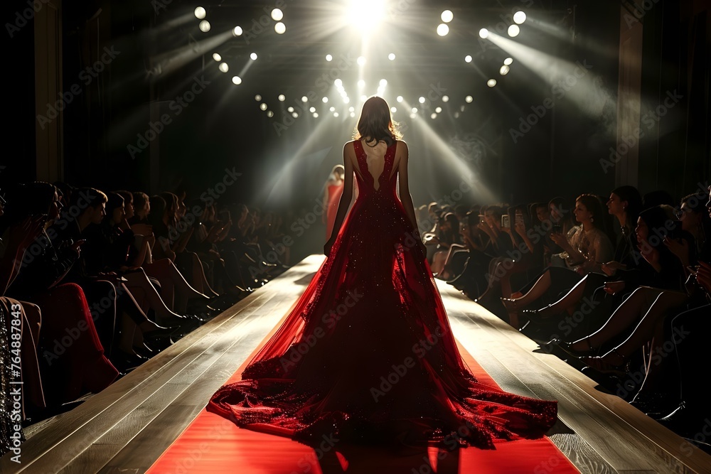 Women in elegant attire strutting down a runway at a fashion show ...