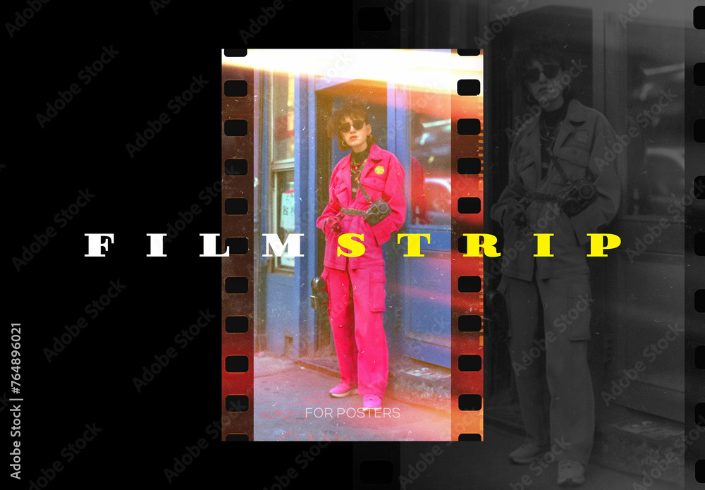Film Strip Poster Photo Effect Mockup With Generative AI Stock Template ...