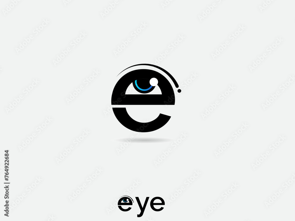Eye e letter logo design. E letter with eye vector art. Eye wordmark ...