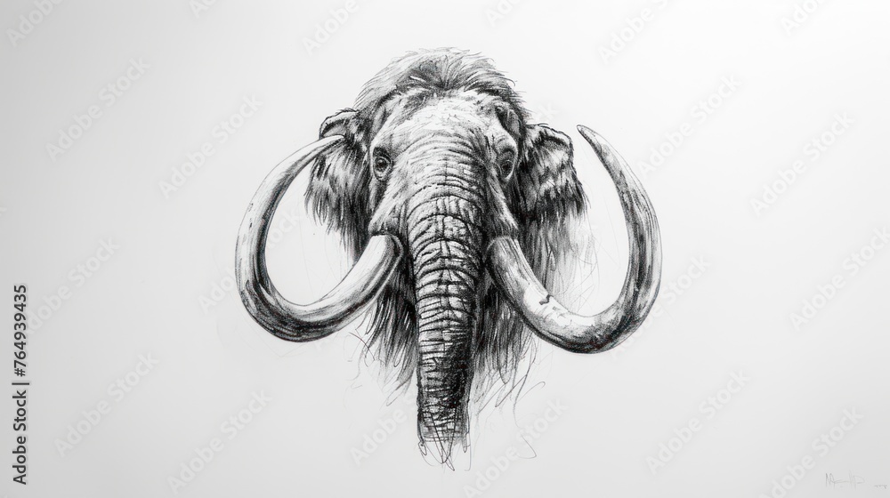 Hand pencil sketch drawing of mammoth the ancient prehistoric animal ...
