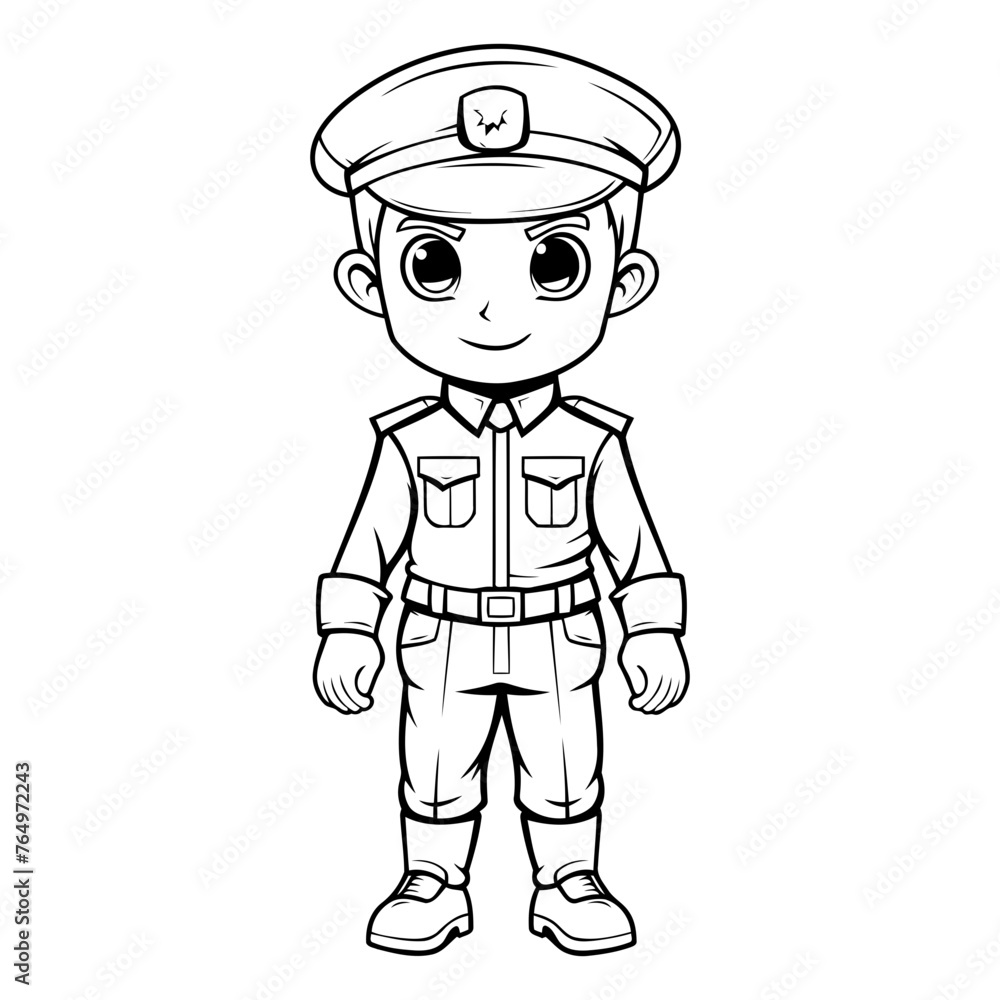 Coloring Page Outline Of Cartoon Police Officer or Policeman Character ...