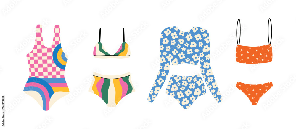 Various swimsuits isolated on white background. Summer cartoon vector ...