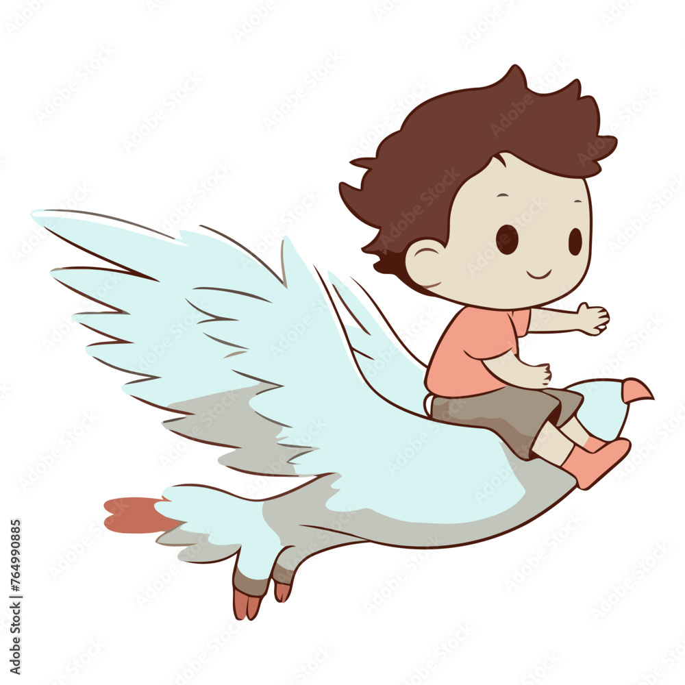 Cute little boy flying with angel wings. Cartoon vector illustration ...