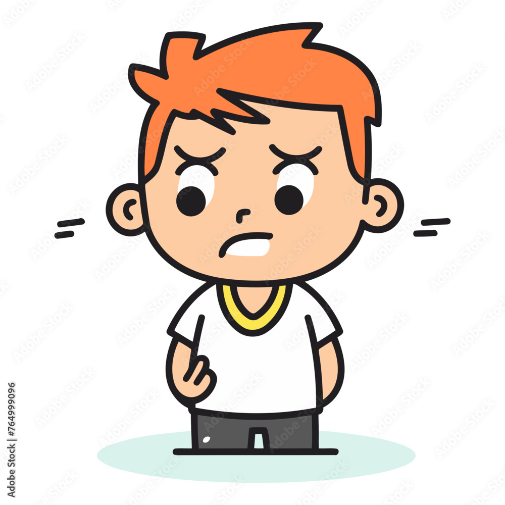 Sad boy cartoon character vector illustration. Cute little boy cartoon ...