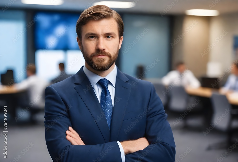 Professional anchor reporting on weather forecast against background ...