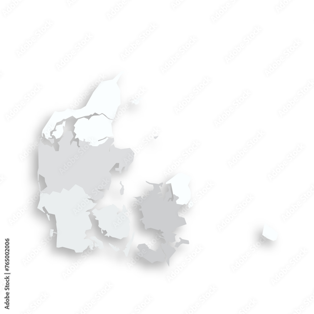 Denmark political map of administrative divisions - regions. Grey blank ...