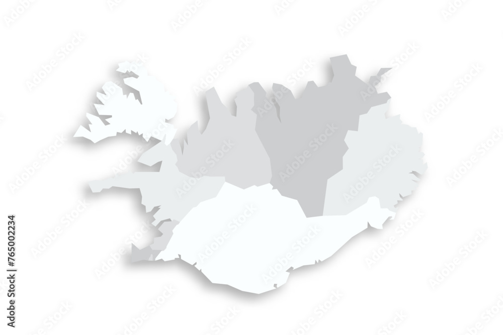 Iceland political map of administrative divisions - regions. Grey blank ...