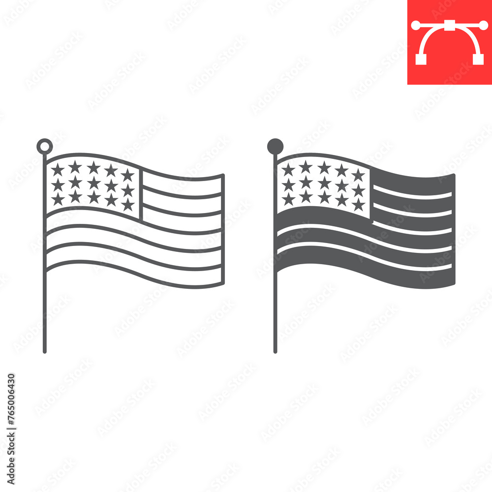 USA flag line and glyph icon, election and politician, American flag ...