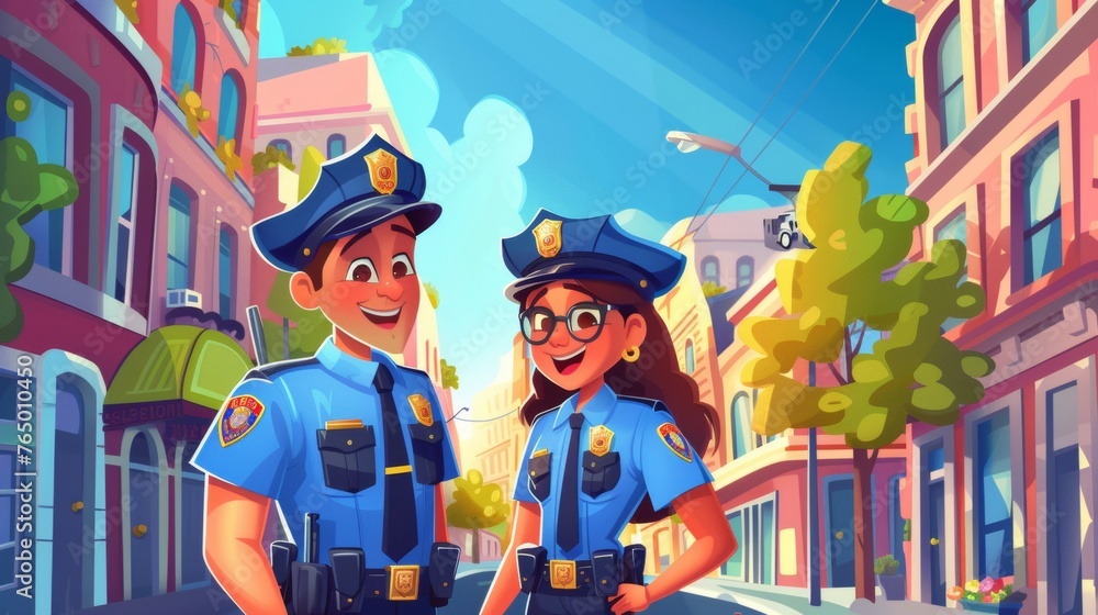 Vector illustration of cute cartoon male and female police officer ...