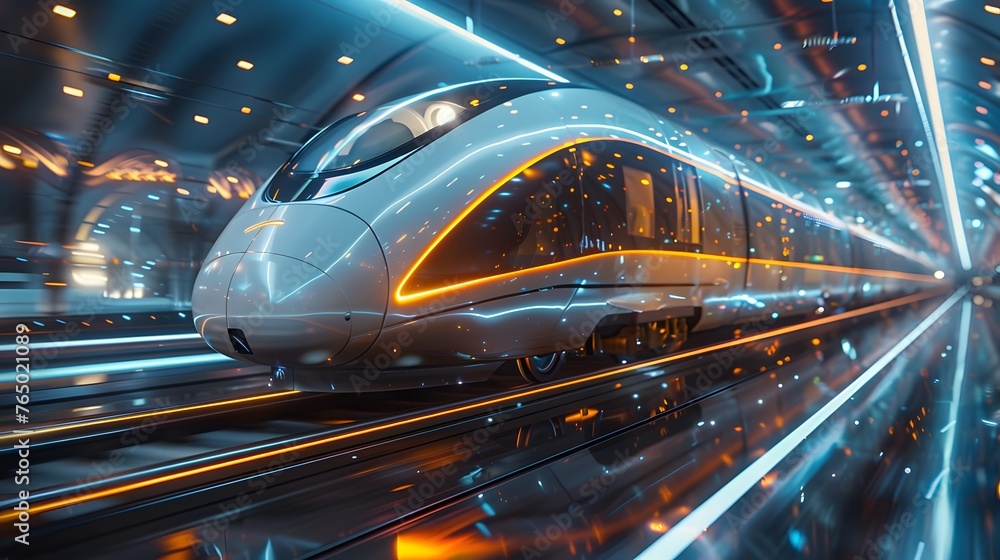 stunning 3D rendering of a high-speed maglev train, with futuristic ...