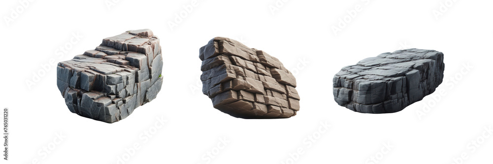 Set of long flat big hard rock boulder stone, illustration, isolated ...