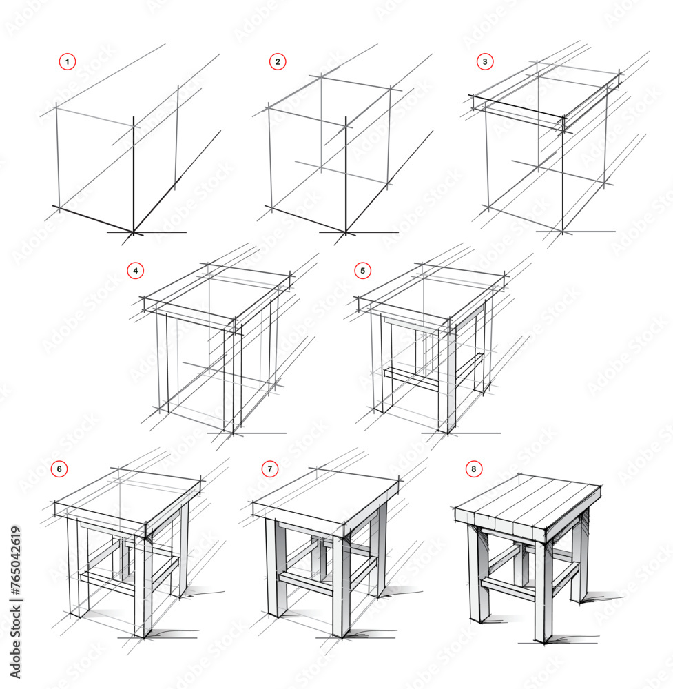 Page shows how to learn to draw from life sketch a wood stool in ...
