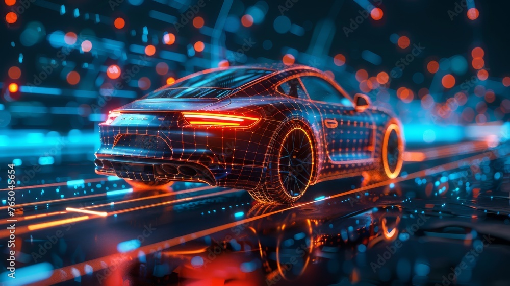 Cyber Velocity Concept Car. A high-speed concept car races through a ...