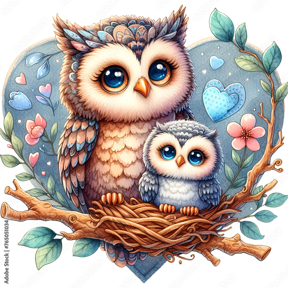 Watercolor Mother and Baby Owl Clipart, Mother's Day Clipart Mom and ...