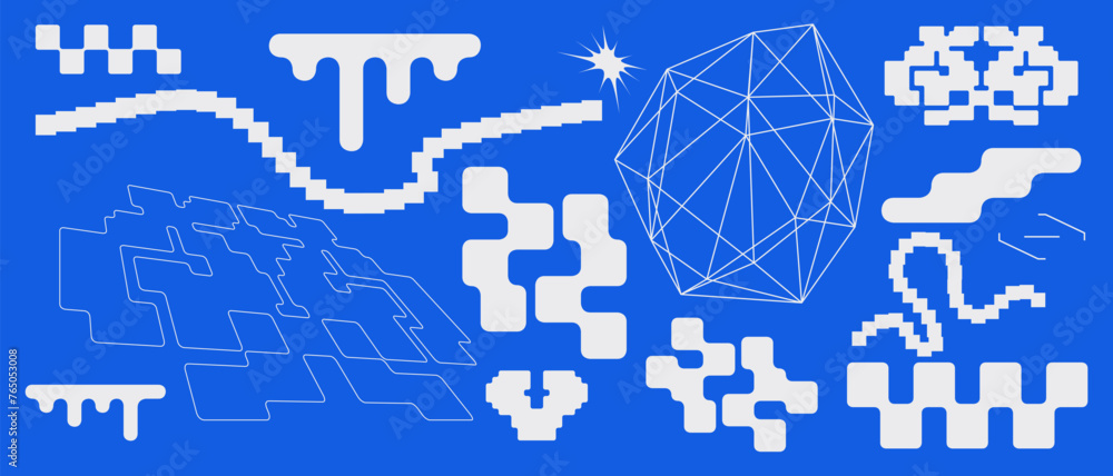 Simple abstract shape set geometric blue pixel art bitmap. Ideal for ...