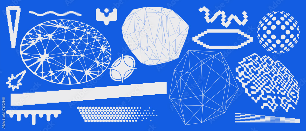 Simple abstract shape set geometric blue pixel art bitmap. Ideal for ...