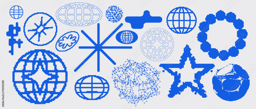 Simple abstract shape set geometric blue pixel art bitmap. Ideal for ...