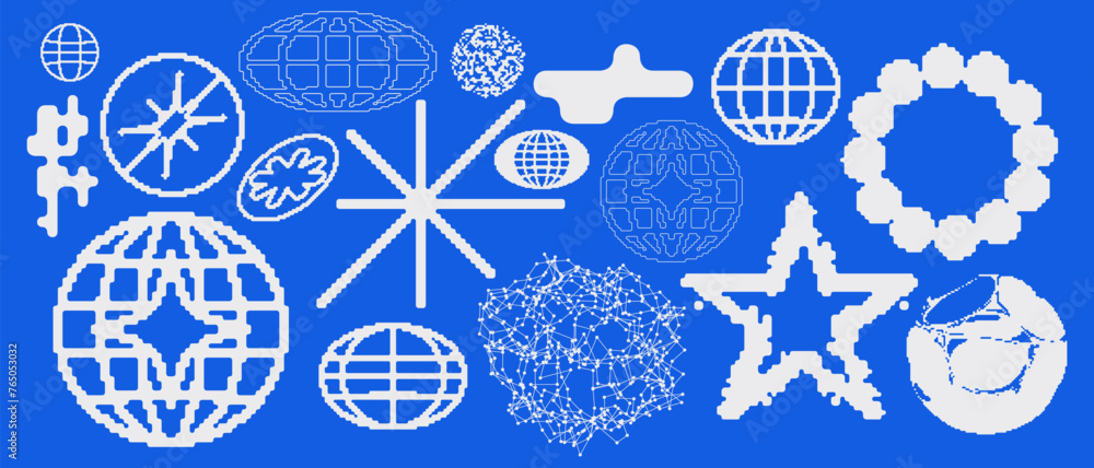 Simple abstract shape set geometric blue pixel art bitmap. Ideal for ...