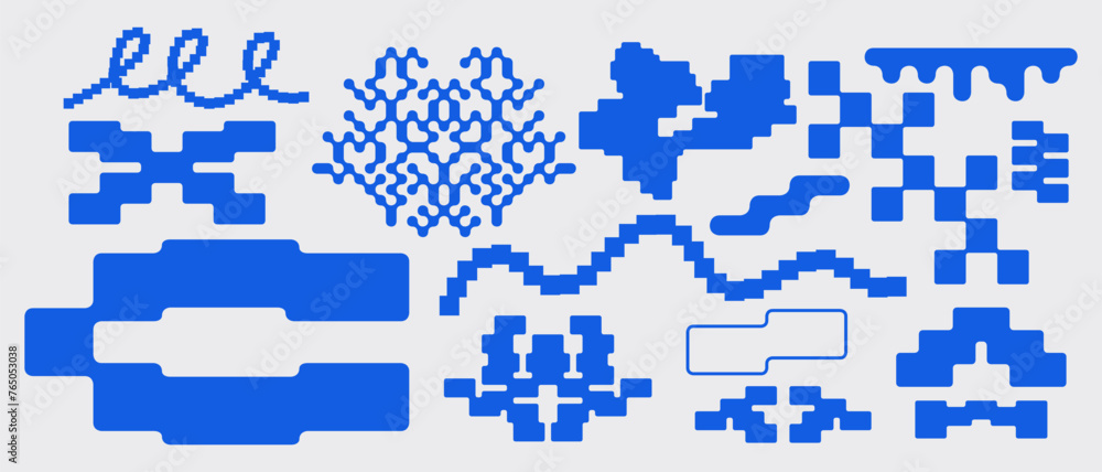 Simple abstract shape set geometric blue pixel art bitmap. Ideal for ...
