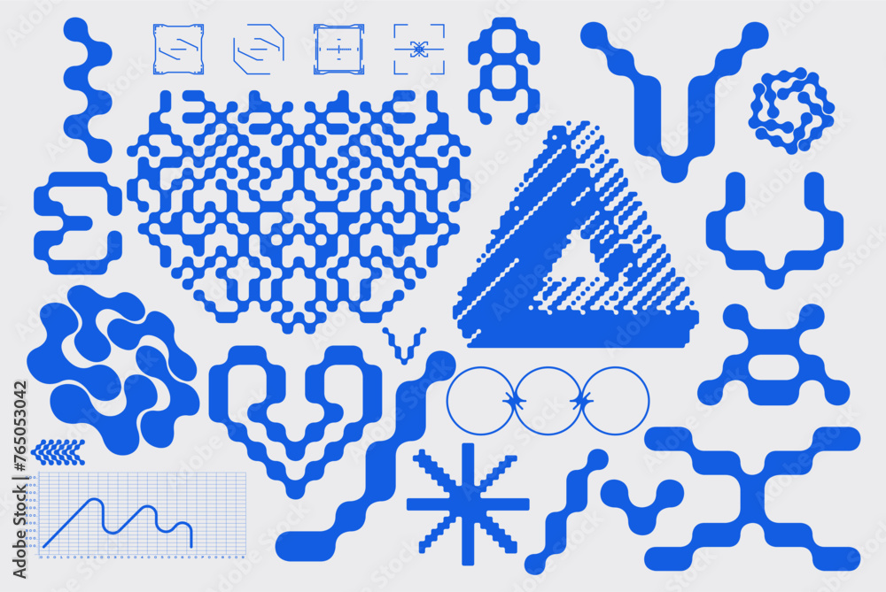Simple abstract shape set geometric blue pixel art bitmap. Ideal for ...