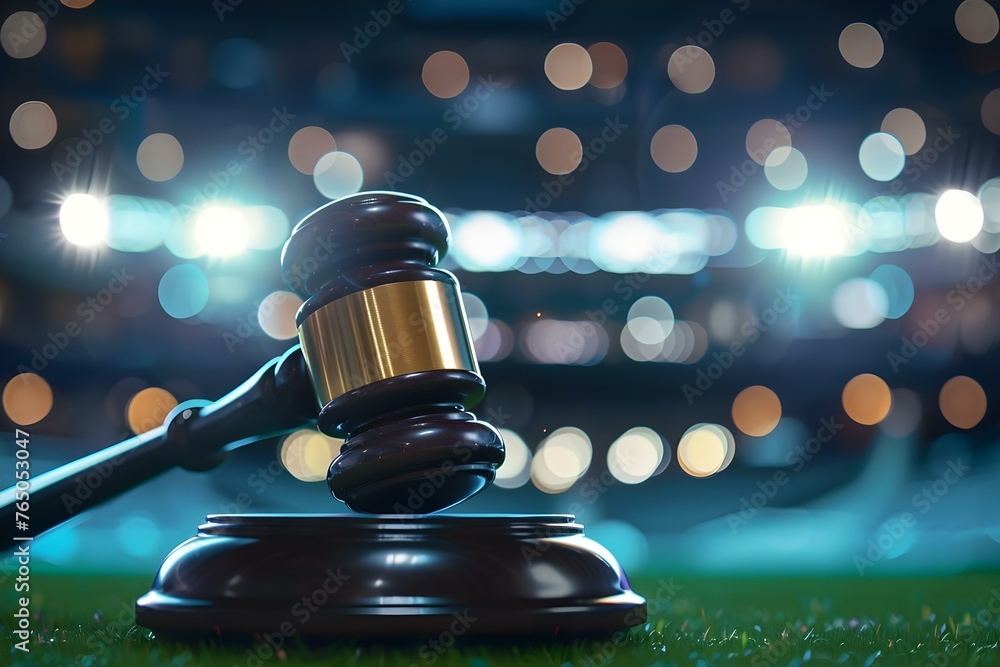Sports Law and Justice: A Gavel on a Stadium Background. Concept Sports ...