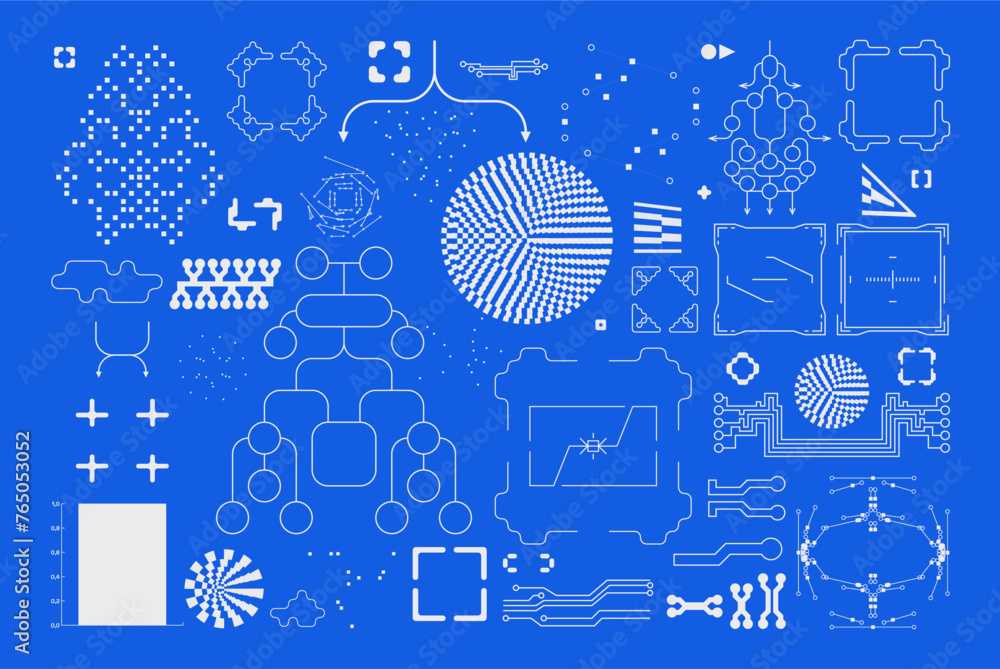 Simple abstract shape set geometric blue pixel art bitmap. Ideal for ...