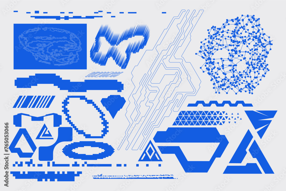 Simple abstract shape set geometric blue pixel art bitmap. Ideal for ...