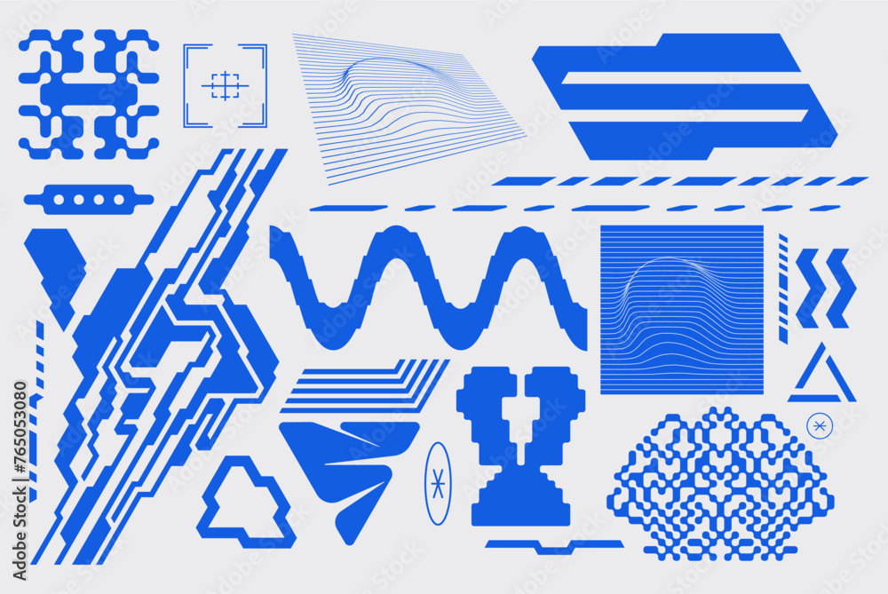 Simple abstract shape set geometric blue pixel art bitmap. Ideal for ...
