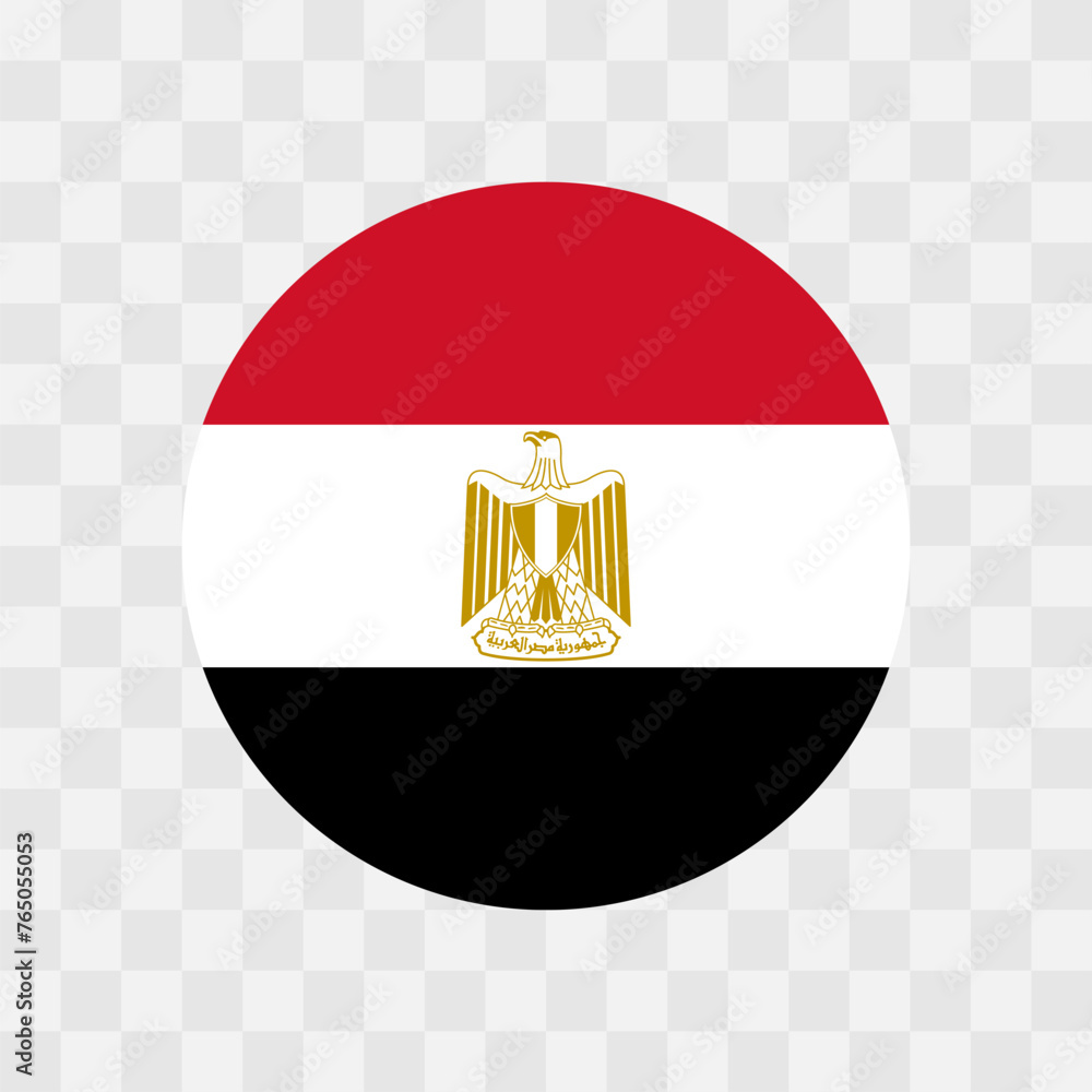 Egypt flag - circle vector flag isolated on checkerboard transparent ...