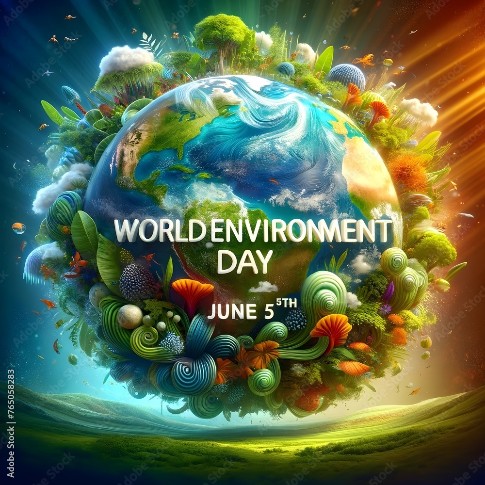 05 June, World Environment day concept 3d design. 3d World map with ...