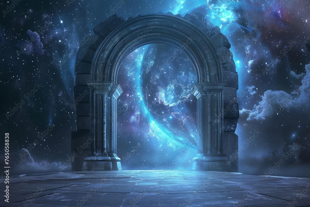 Celestial Gate Majestic Archway Opening to a Starry Expanse, Digital ...