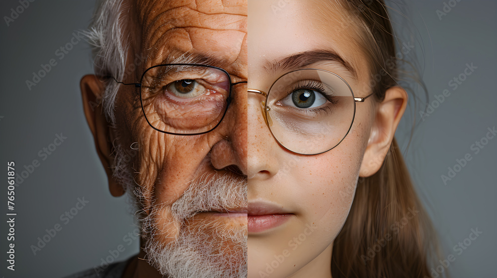 image of a man divided in two. One side of her face, a version of her ...
