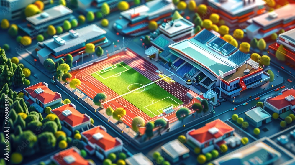 A dynamic illustration of a competitive sports event where all ...