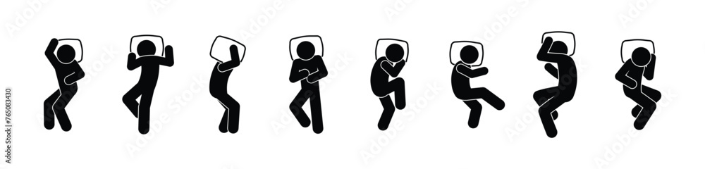 sleep icon, stick figure sleeping people, set of sleeping poses ...