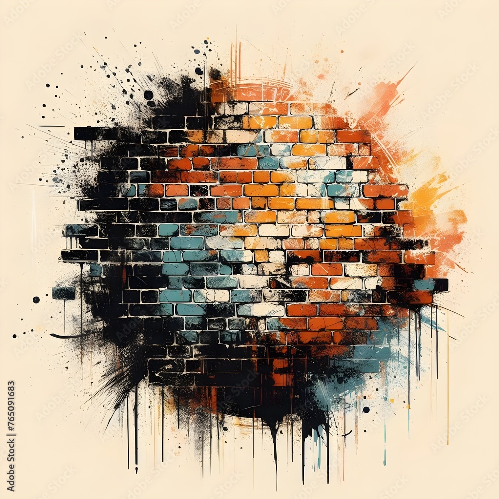 Vivid Graffiti Path: A striking spray of color on a textured brick ...