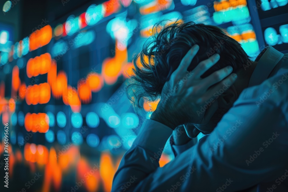 An image depicting a stressed and desperate businessman crying as he ...