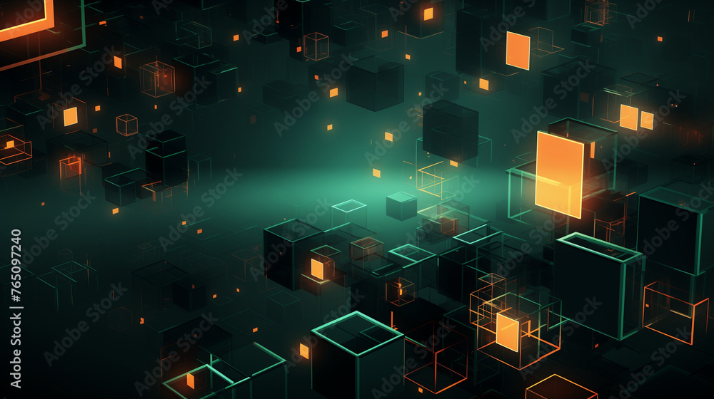 Abstract technological background with green and yellow rectangles ...