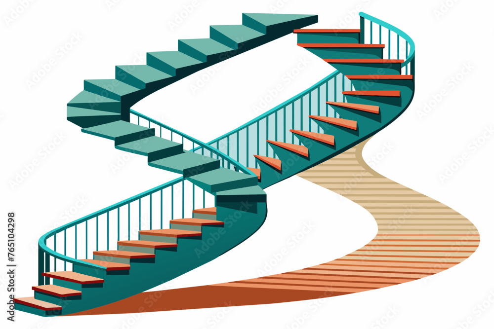 spiral stairs that change design and shape going up or down with a ...