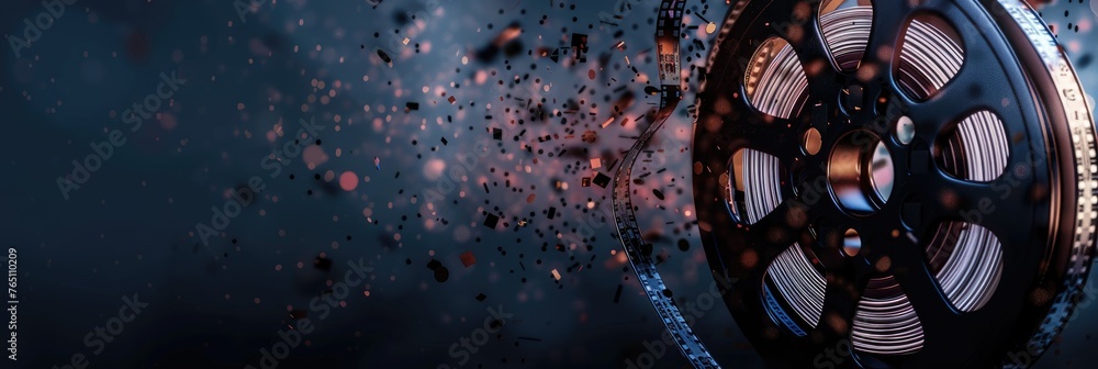 Cinematic film reel with dynamic splatter effect - A visually striking ...