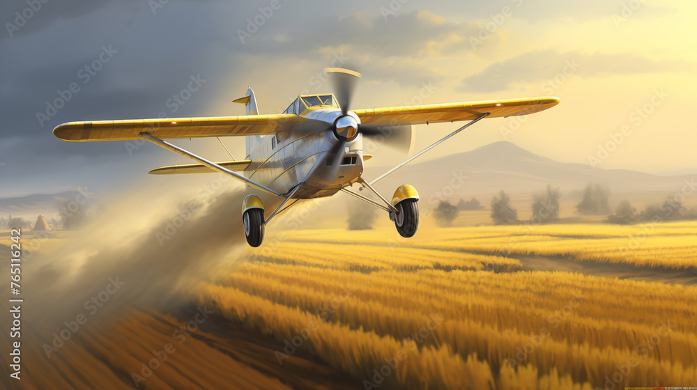 airplane in the sky, A crop duster swoops low, dusting fields with life ...