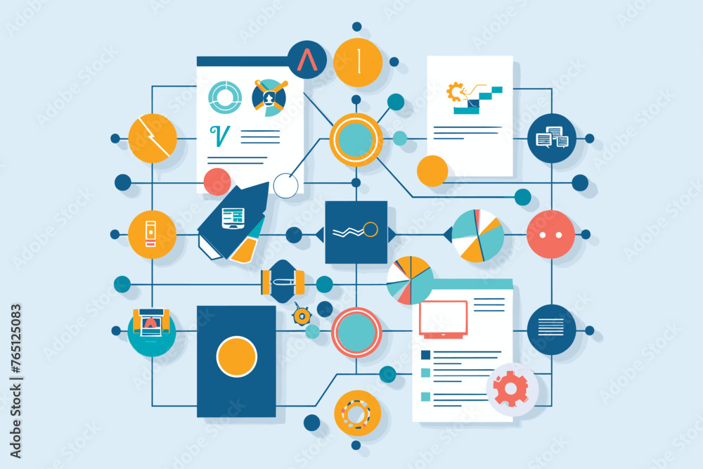 Vettoriale Stock Business process workflow diagram, flowchart to map ...