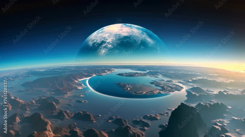 Witness the stunning beauty of a planet featuring an awe-inspiring lake ...