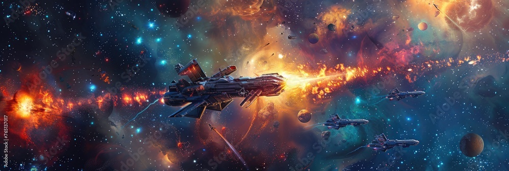 Epic space battle scene with futuristic starships - A captivating space ...