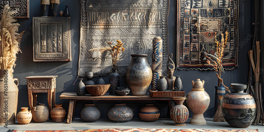 Tribal-inspired product showcase with earthy textures, tribal prints ...